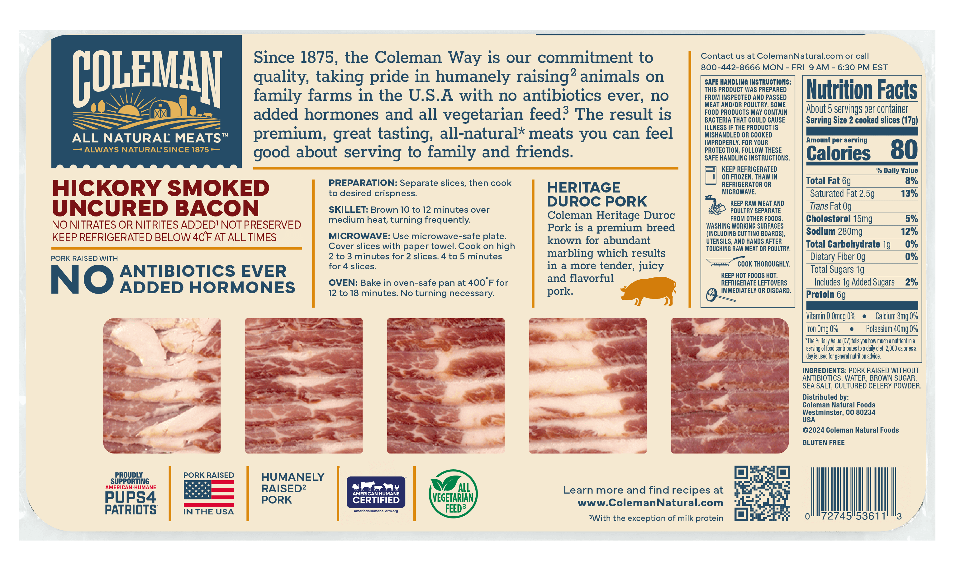 All-Natural Hickory Smoked Bacon • Coleman Natural
