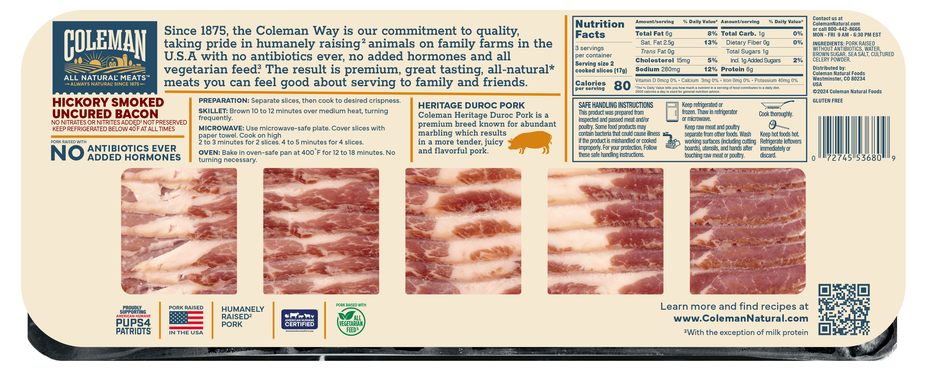 All-Natural Hickory Smoked Bacon • Coleman Natural